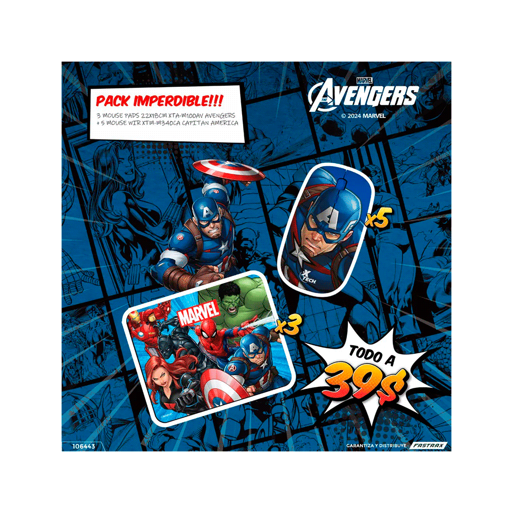 COMBO MOUSE WIR XTM-M340CA CAPITAN AMERICA + MOUSEPAD XTA-M100AV