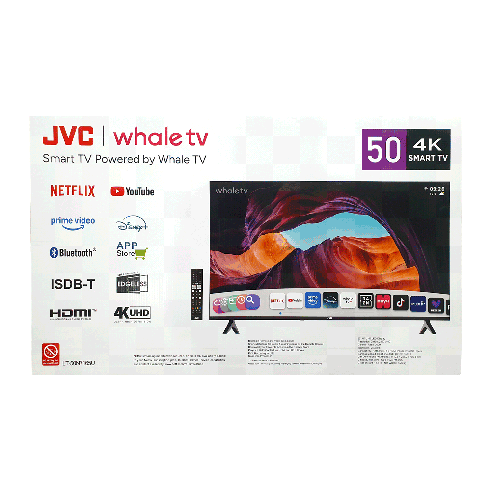 TELEVISOR 50" JVC LT-50N7165U 4K UHD/HDR/ DIG/BLUETOOTH/3HDMI/2US